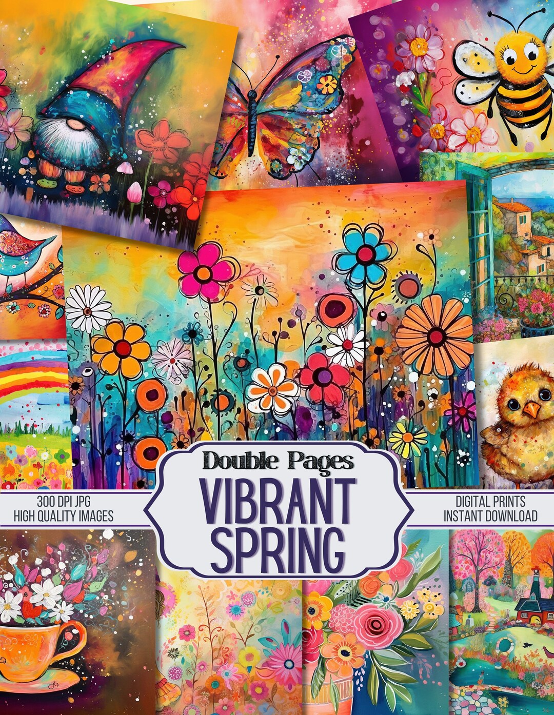 Vibrant Spring Junk Journal Double Papers, 23 Spring Printable ...
