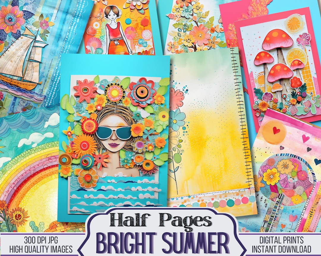 Bright Summer Junk Journal Digital Half Sheets, Decorative Printable ...