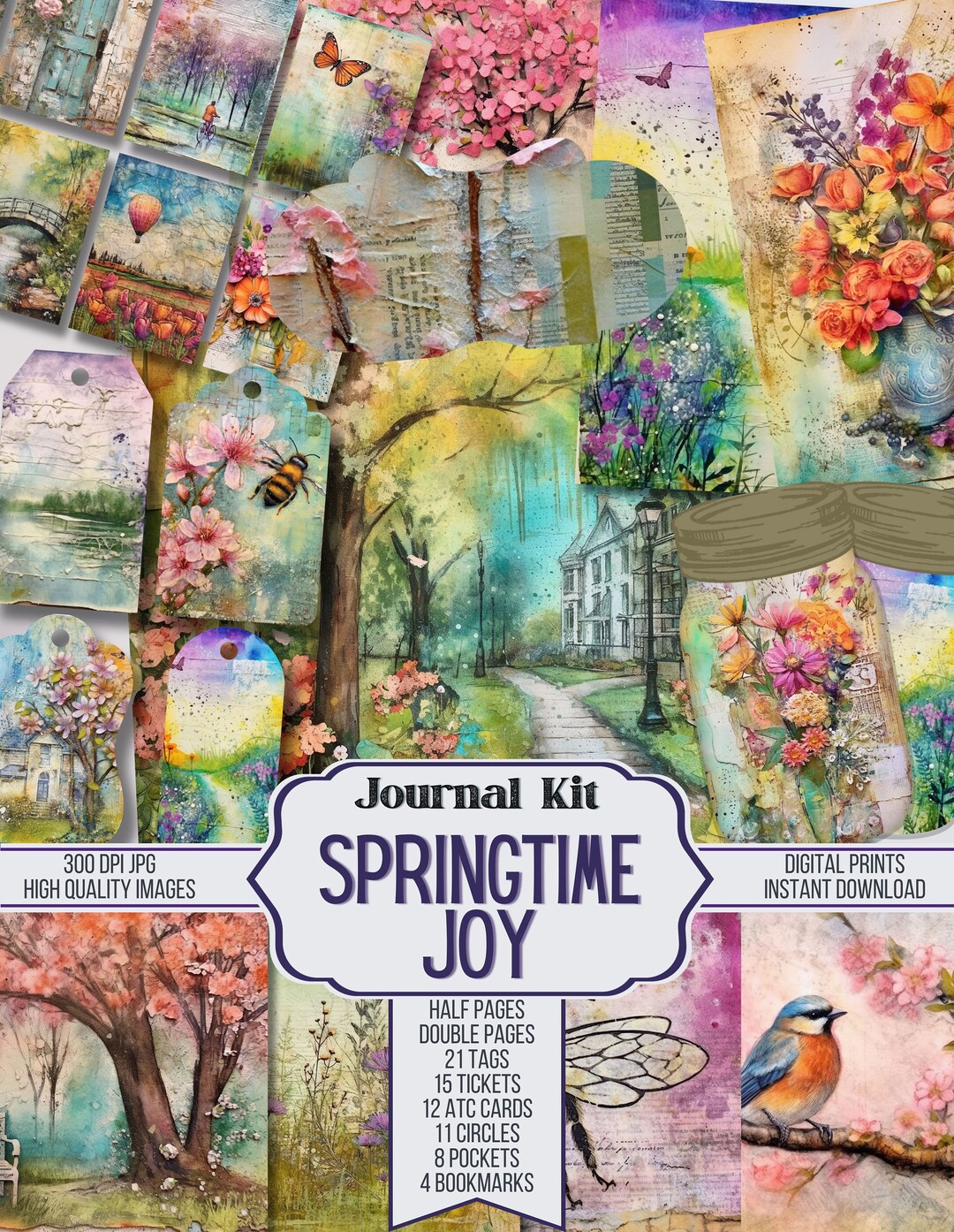 Springtime Joy Junk Journal Kit Ephemera, Spring Pages, ATC, Tags ...