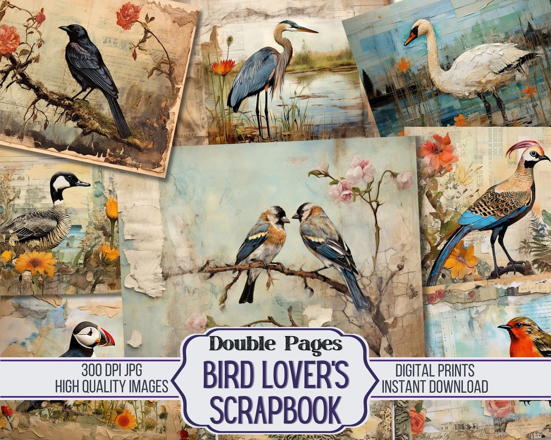 Bird's Lover's Scrapbook Junk Journal Double Papers, 30 Bird-themed ...