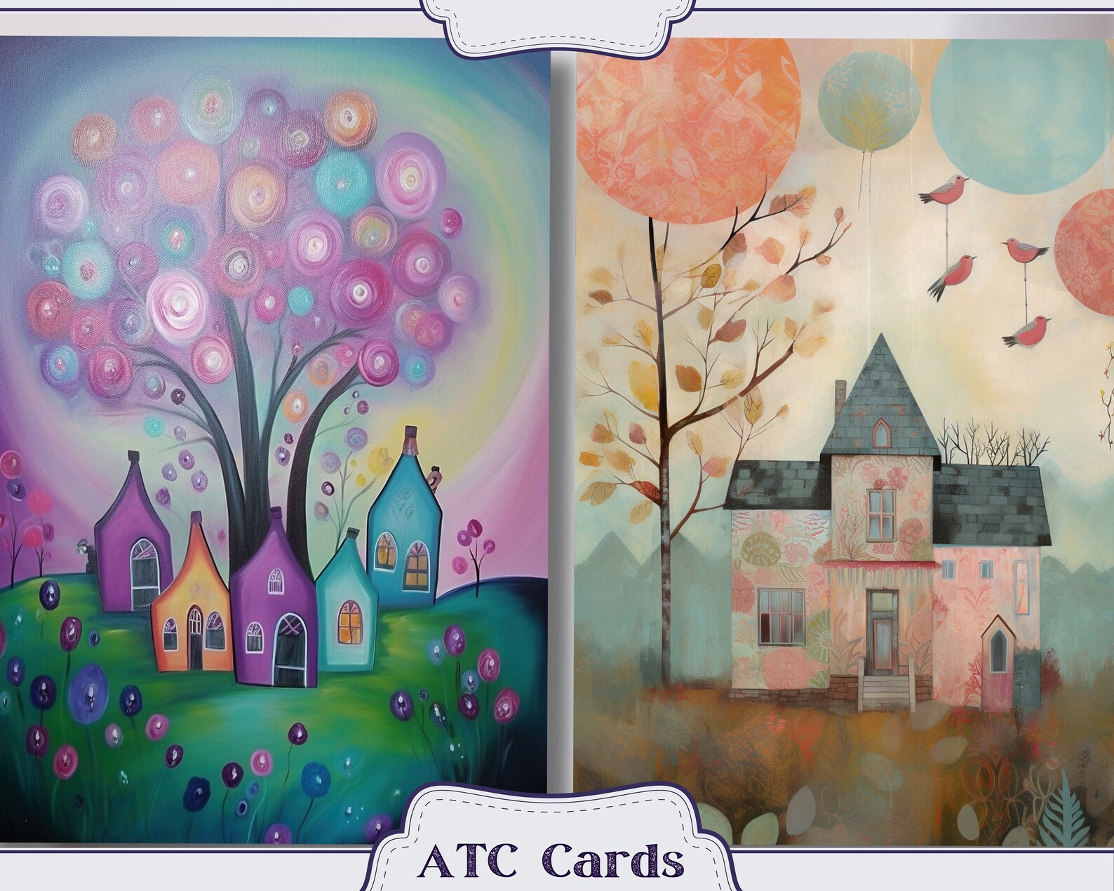 Quirky Houses Junk Journal Ephemera, ATC Cards, Tags, Pocket, Circles ...
