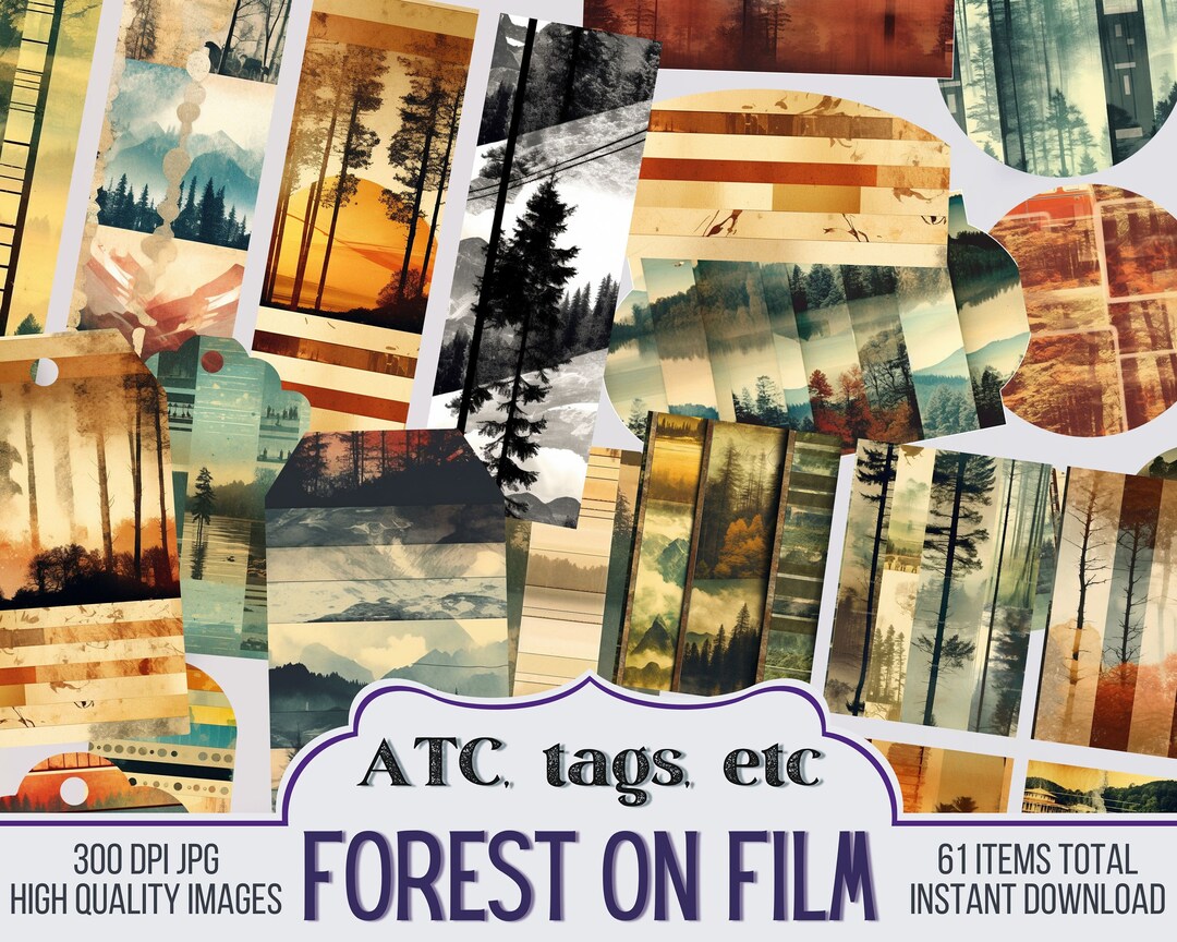Forest on Film Negatives Junk Journal Ephemera, ATC Cards, Tags, Pocket ...
