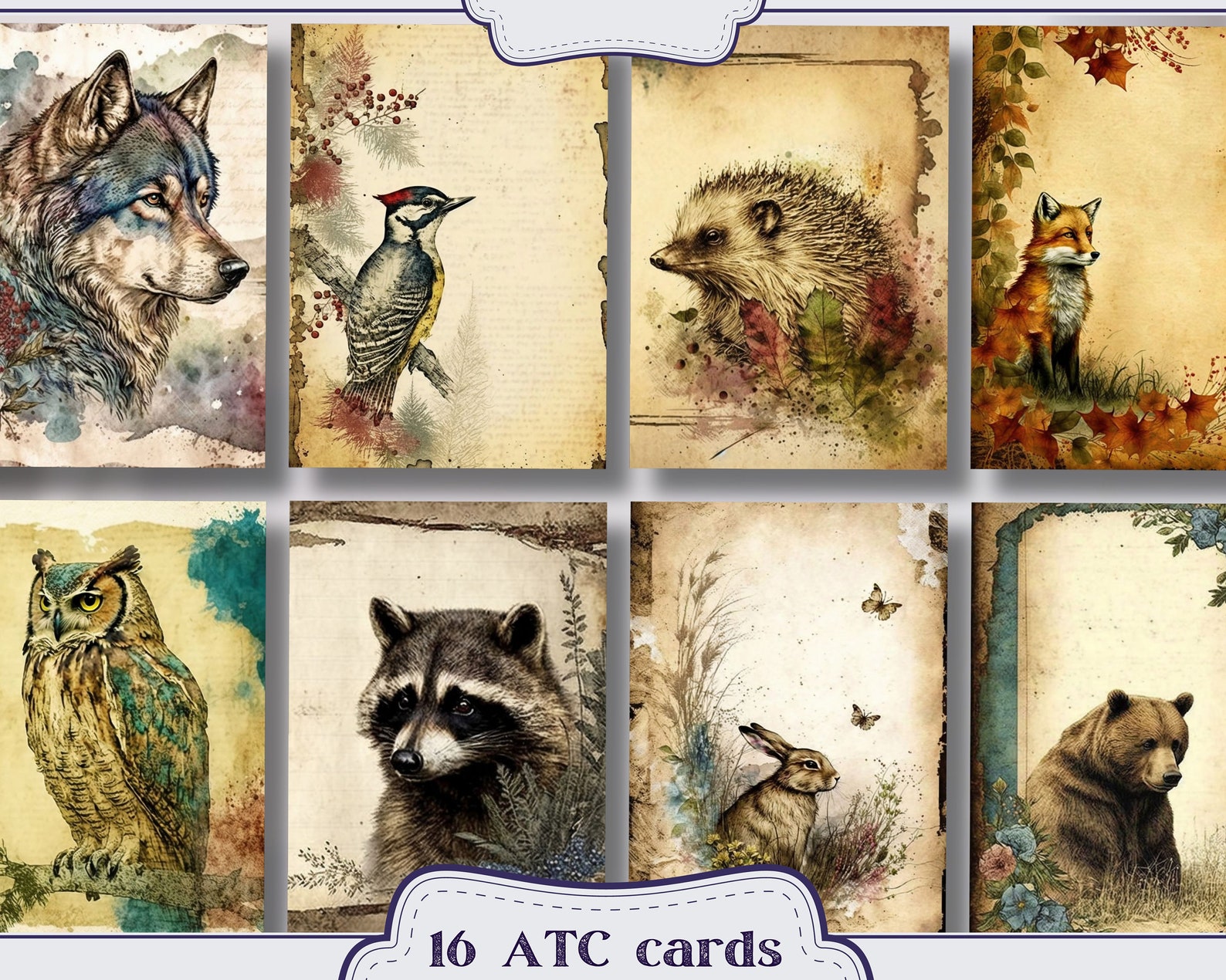 Forest Animals on a Journal Page Journal Kit Ephemera, ATC, Tags ...