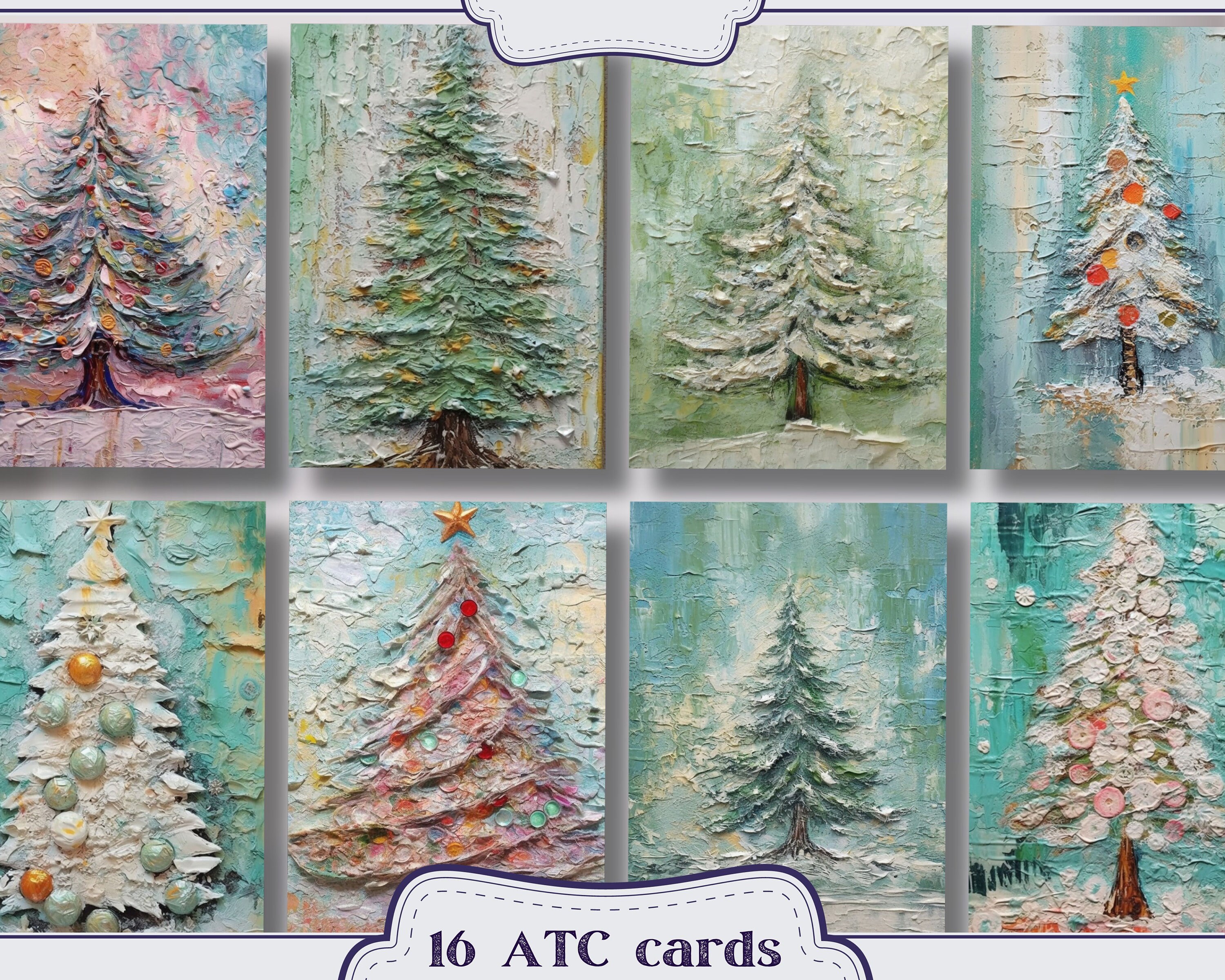 Oil Painted Christmas Tree Junk Journal Kit Ephemera, ATC, Tags, Pocket ...