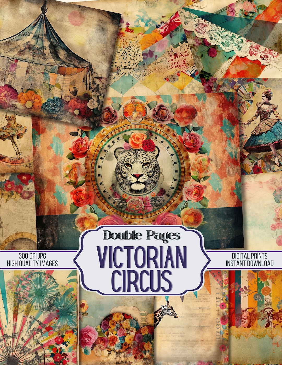 Victorian Circus Junk Journal Double Papers, 18 Vintage Printable ...
