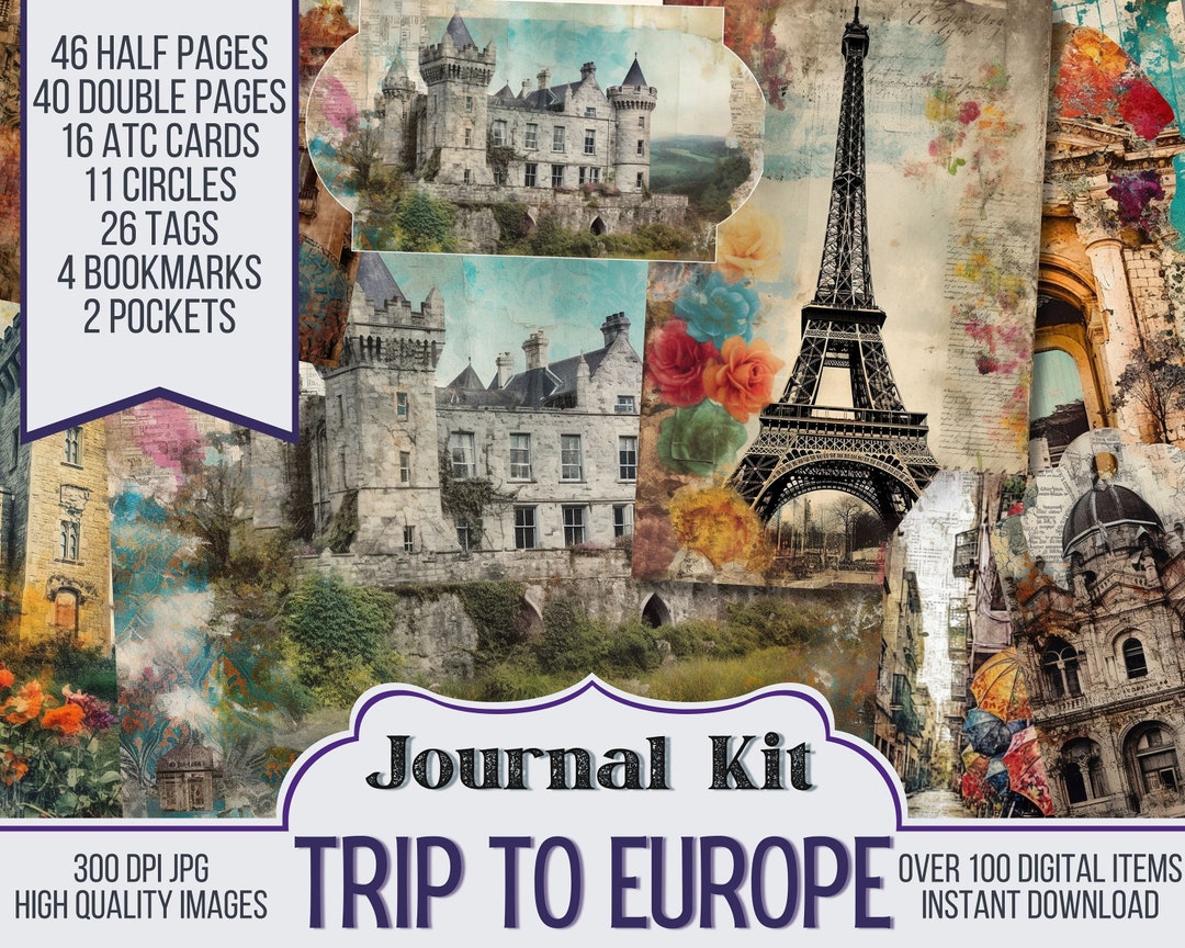 Trip to Europe Junk Journal Kit Ephemera, ATC, Tags, Pocket, Journal ...