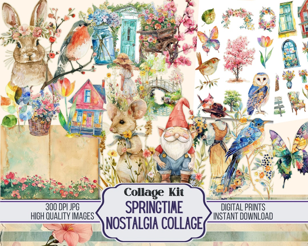 Springtime Nostalgia Collage Junk Journal Digital Fussy Cut Kit ...