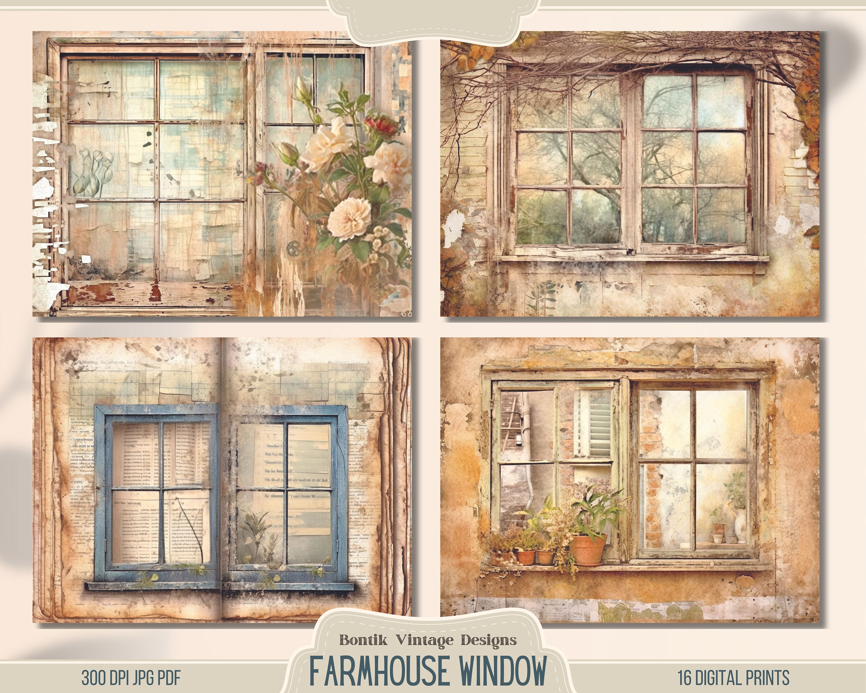 Farmhouse Window Vintage Junk Journal Papers Journal - Etsy