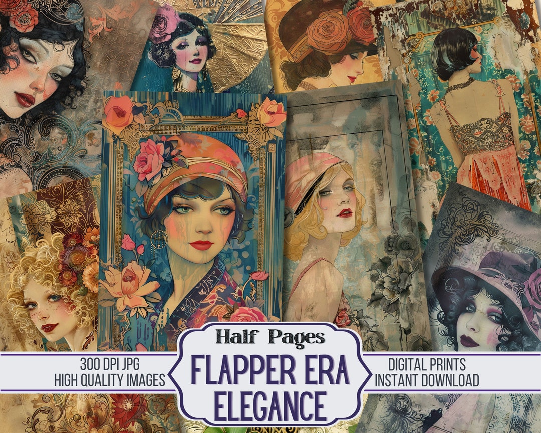 Flapper Era Elegance Junk Journal Half Papers - 22 Printable Woman ...