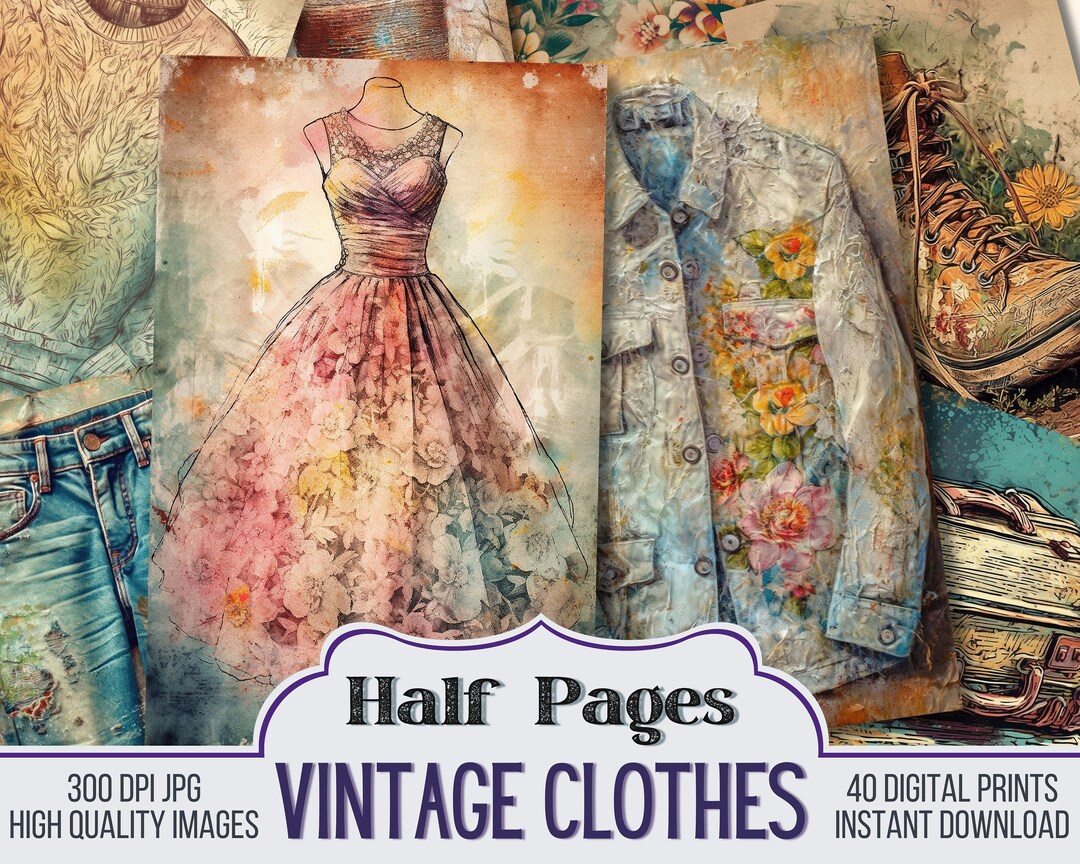 Vintage Clothes Junk Journal Half Papers, Scrapbook Supply, 40 Sewing ...