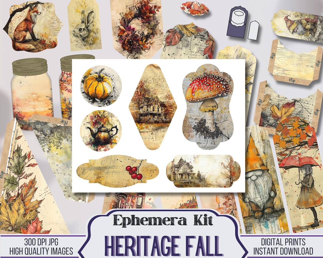 Heritage Fall Printable Ephemera Pack, Printable Autumn ATC, Pockets ...