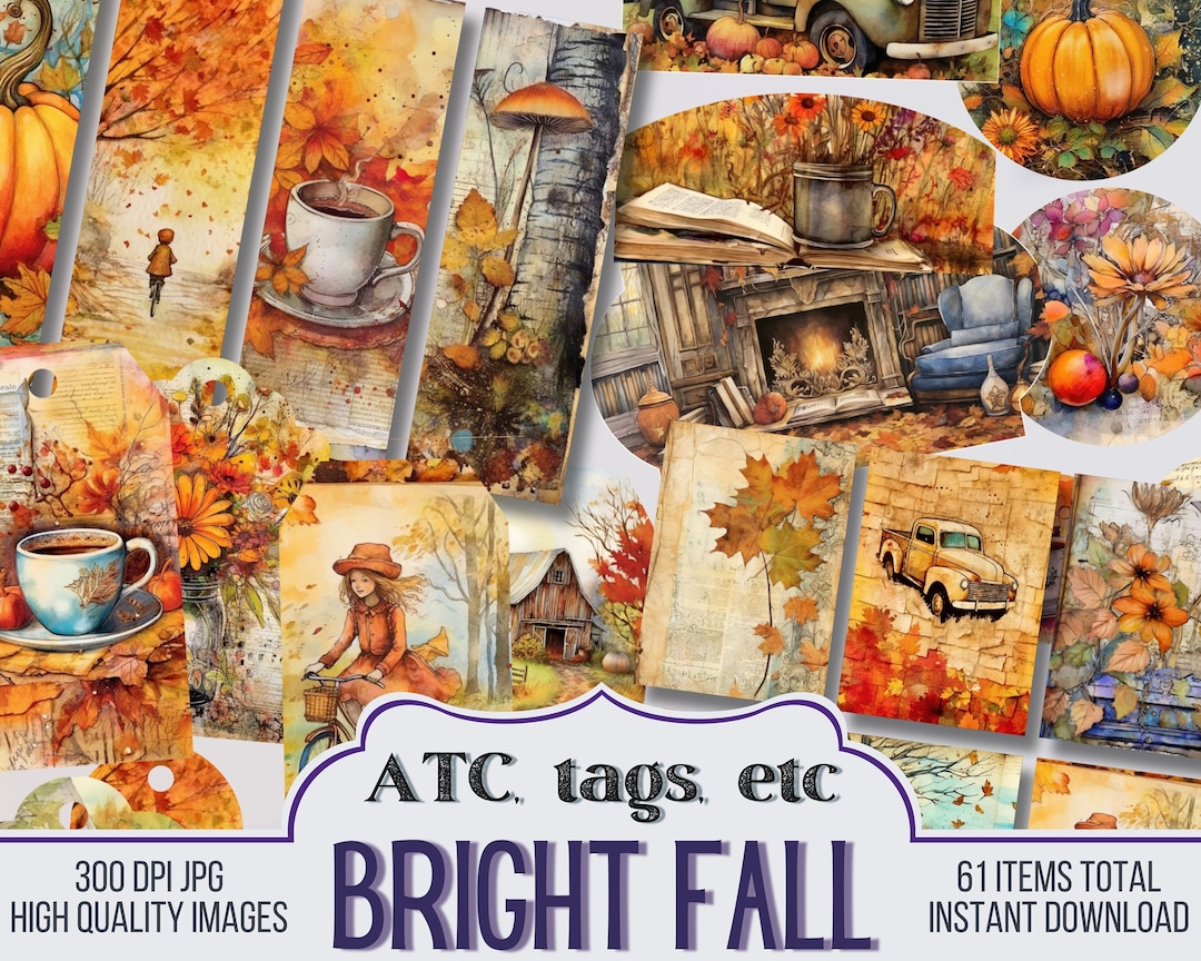 Autumn Printable Ephemera Pack Bright Fall, Printable Fall ATC, Pockets ...
