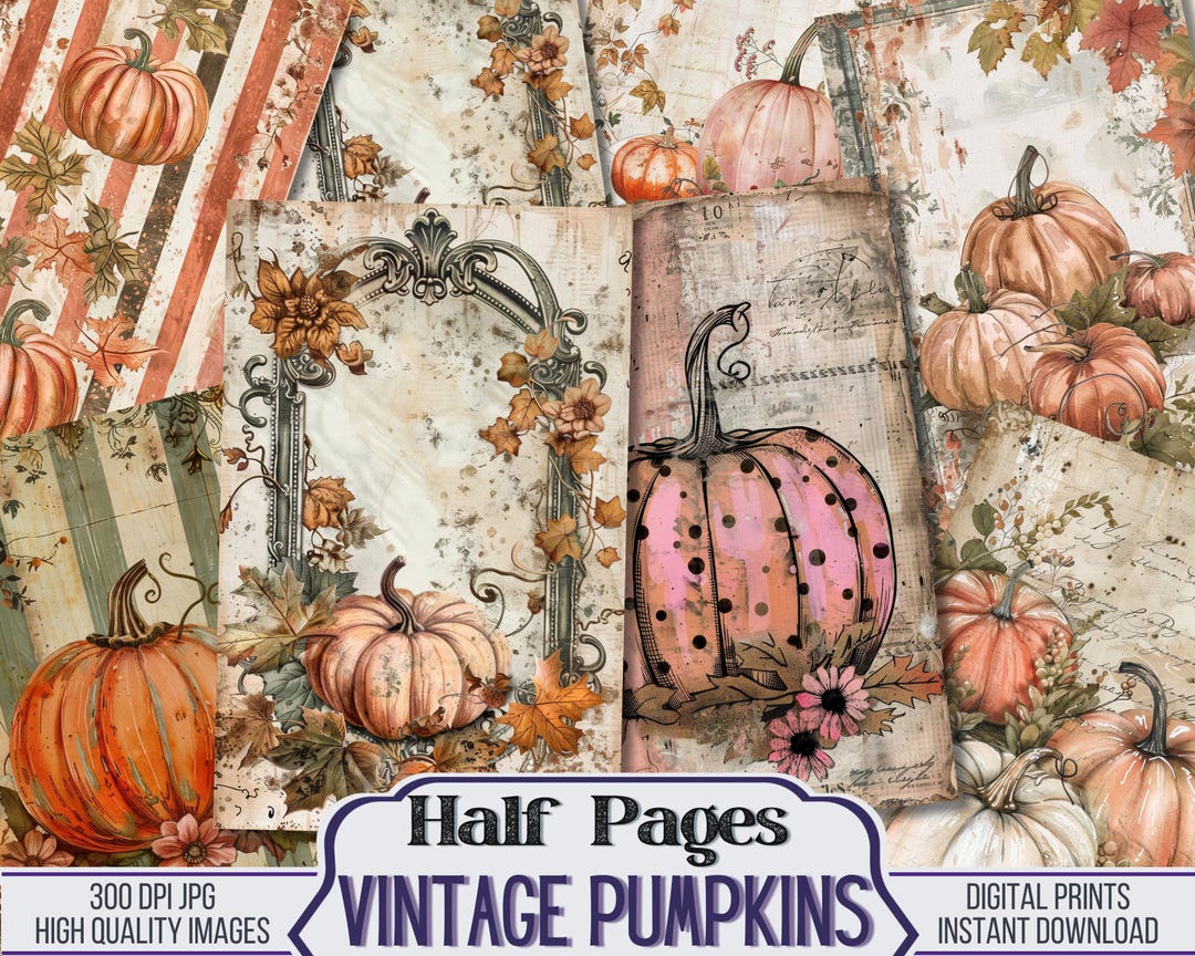 Fall Junk Journal Pages Vintage Pumpkins, A5 Junk Journal Printable Kit ...