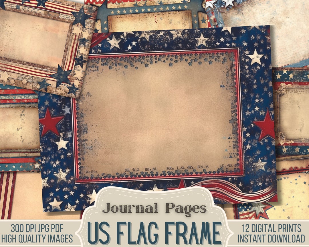 US Flag Frame Fourth of July Vintage Junk Journal Paper, Journal ...
