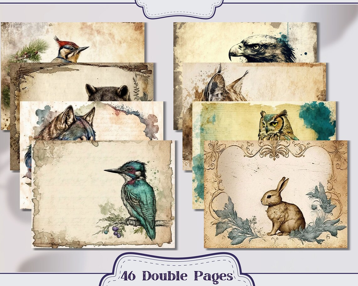 Forest Animals on a Journal Page Journal Kit Ephemera, ATC, Tags ...