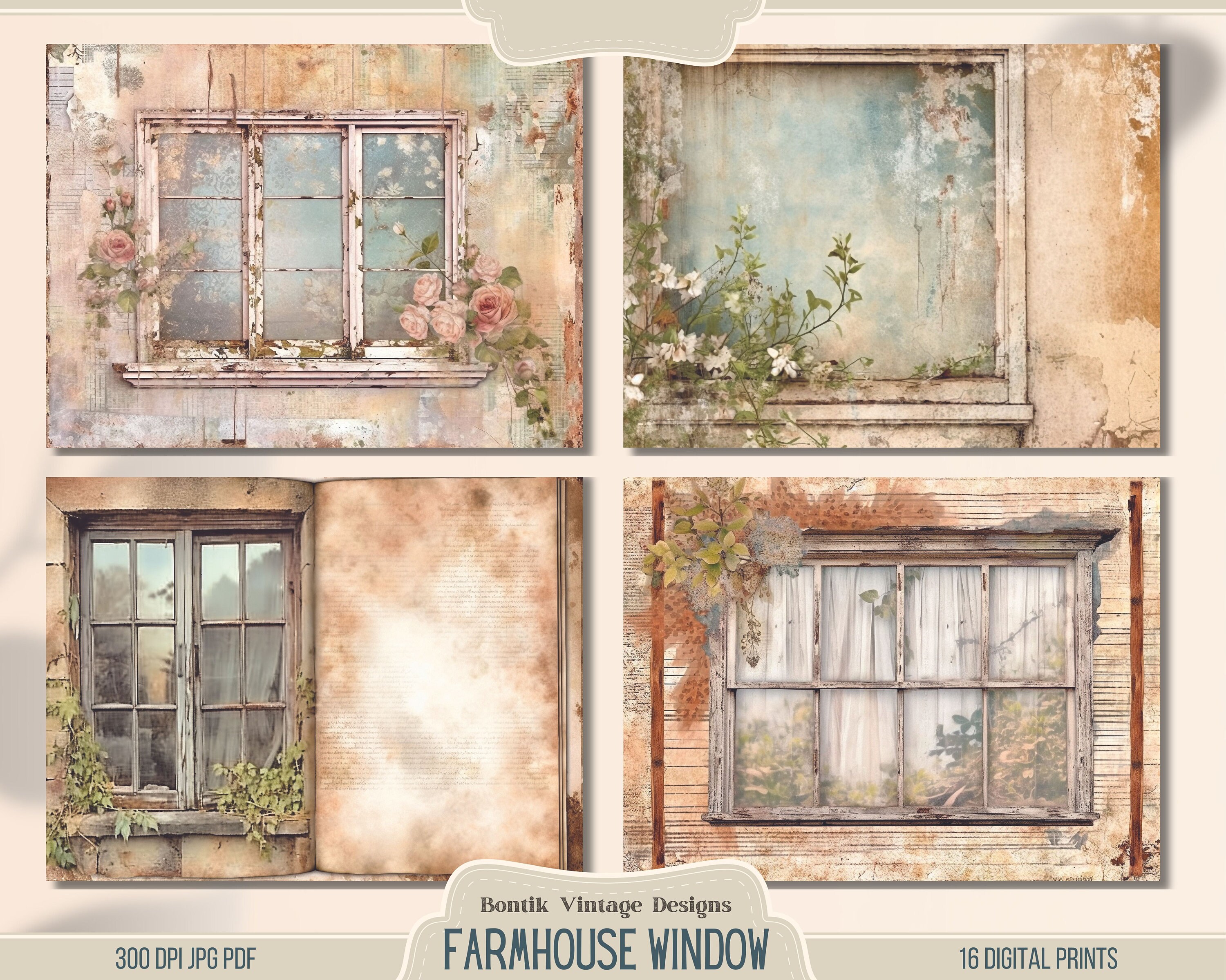 Farmhouse Window Vintage Junk Journal Papers Journal - Etsy