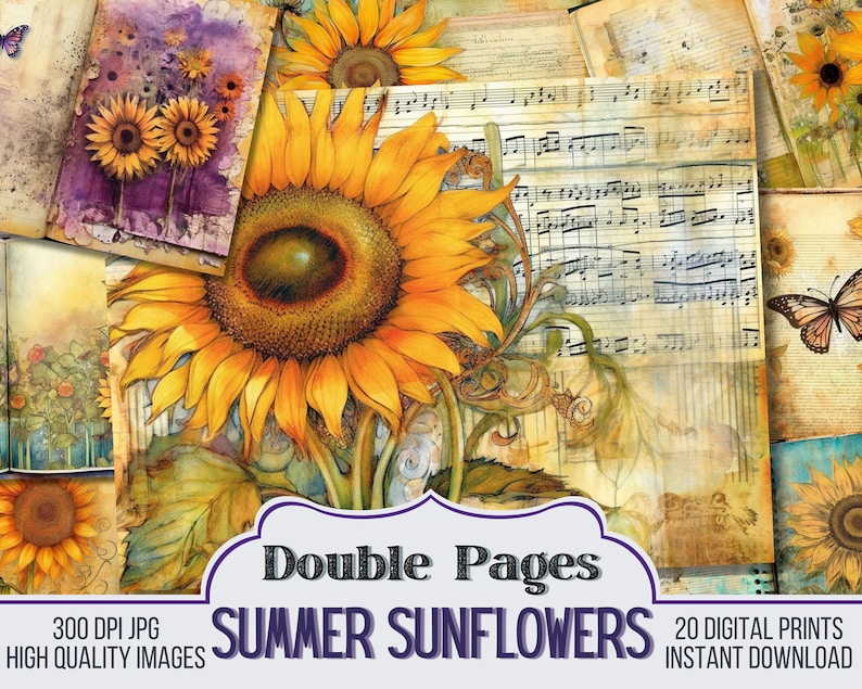Summer Sunflowers Vintage Junk Journal Paper Journal - Etsy