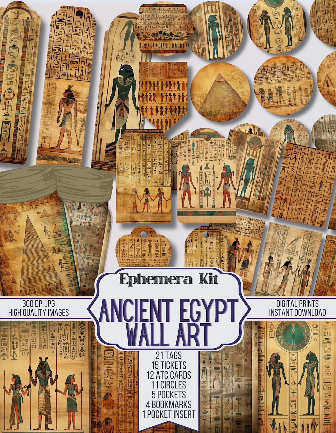 Ancient Egypt Craft Paper Junk Journal Ephemera Kit, Tickets, ATC, Tags ...