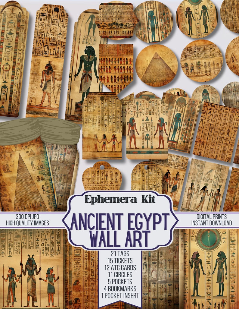 Ancient Egypt Craft Paper Junk Journal Ephemera Kit, Tickets, ATC, Tags ...