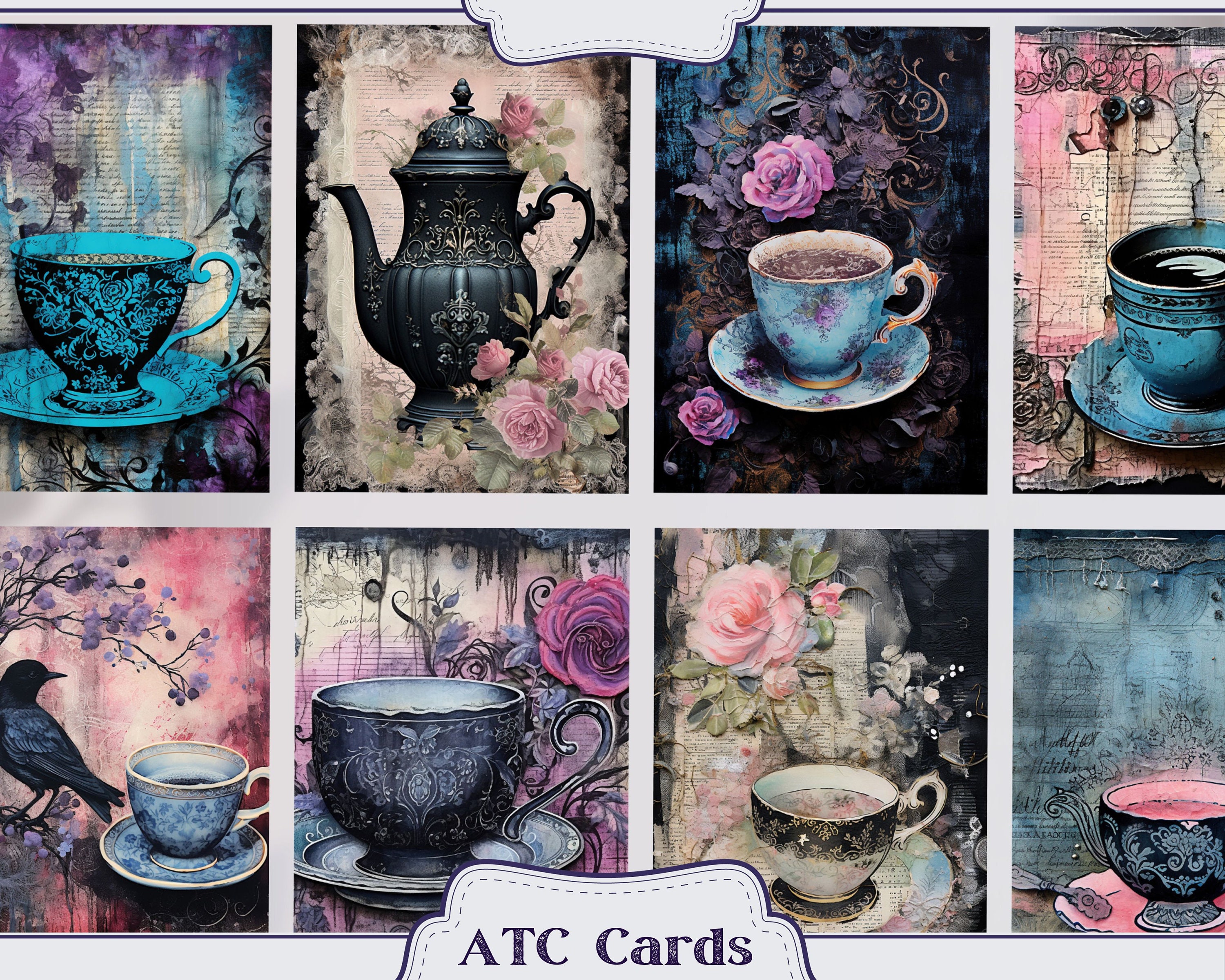 Gothic Coffee Cup Dark Pages Journal Ephemera, ATC Cards, Tags, Pocket ...