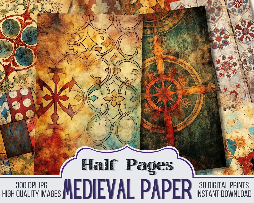 Medieval Parchment Paper Junk Journal Half Papers, Scrapbook Supply, 30 ...