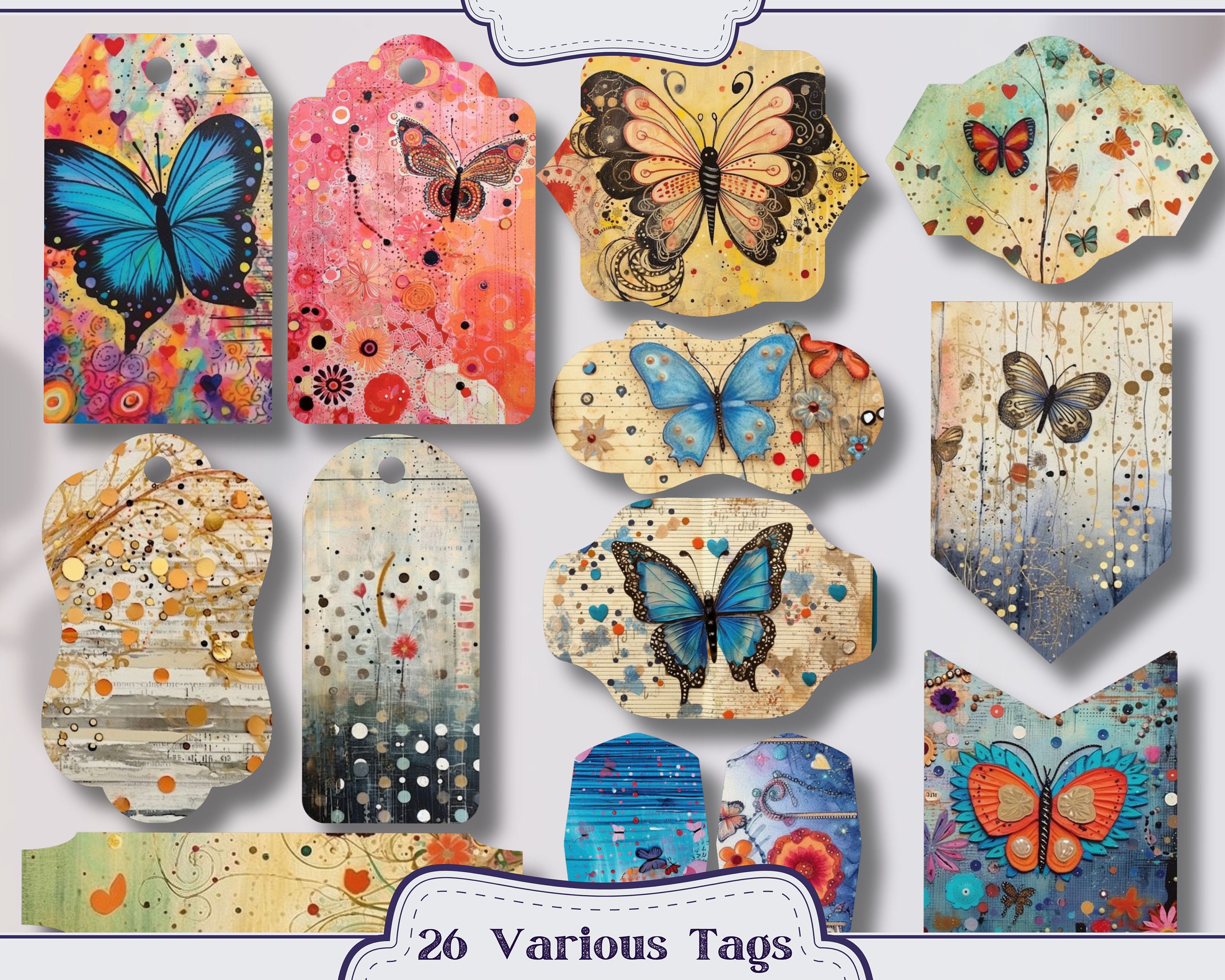 Confetti Butterflies Junk Journal Kit Ephemera, ATC, Tags, Pocket ...