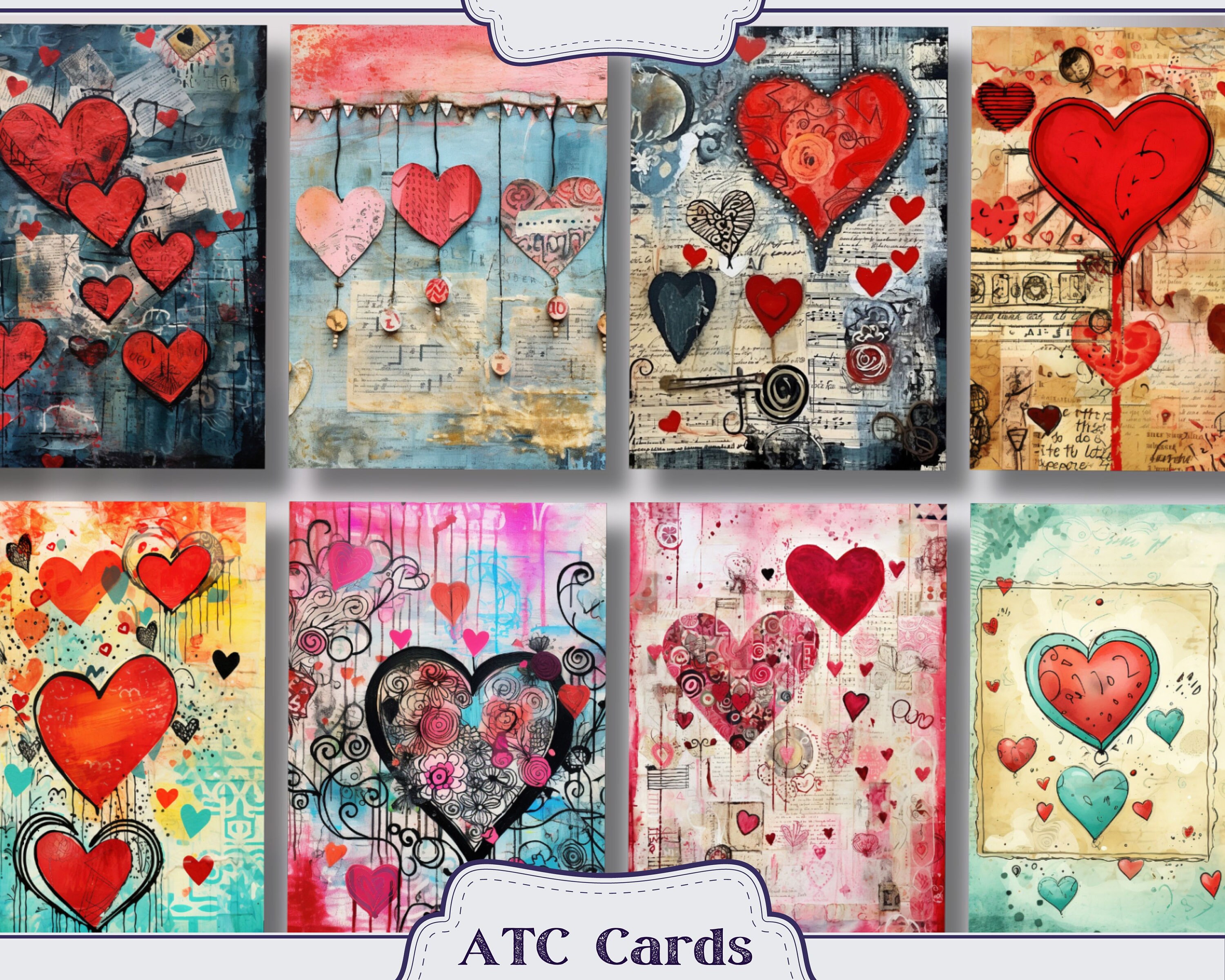 Valentine's Hearts Collage Junk Journal Ephemera, ATC Cards, Tags ...