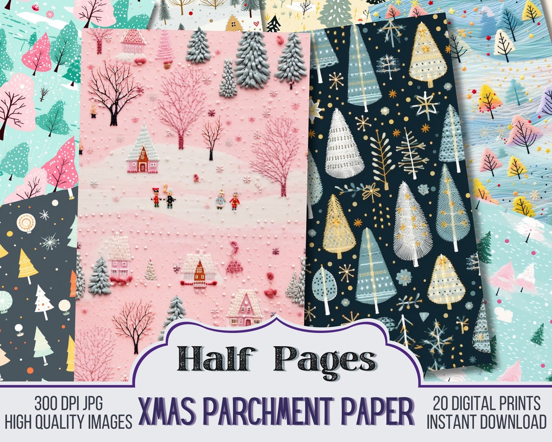 Christmas Parchment Paper Vintage Junk Journal Half Papers, Scrapbook ...