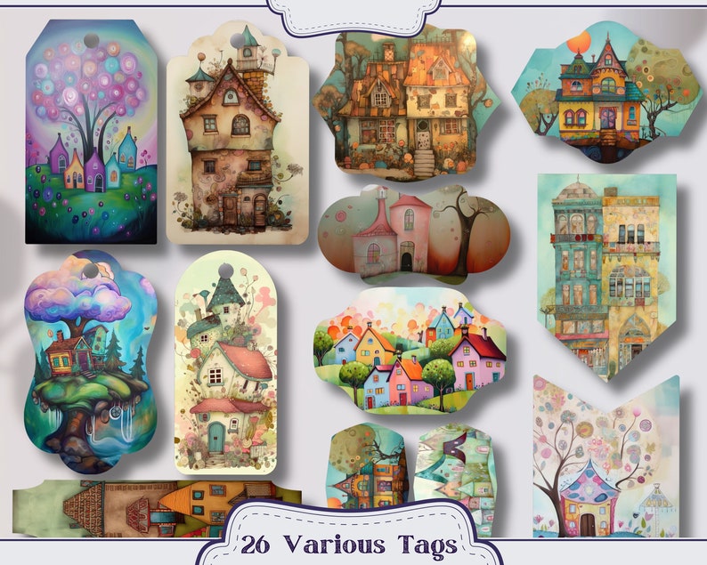 Quirky Houses Junk Journal Kit Ephemera, ATC, Tags, Pocket, Scrapbook ...