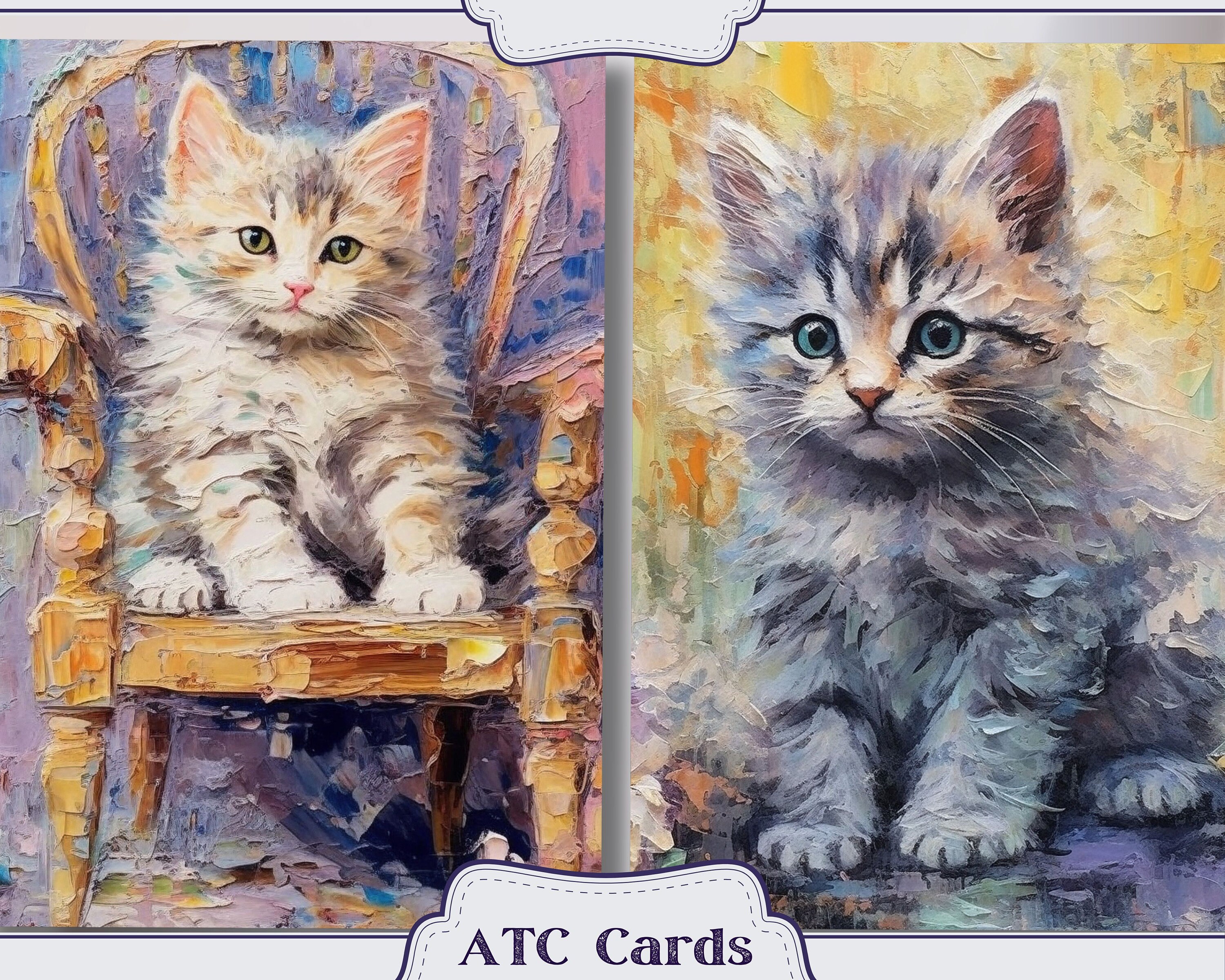Oil Painted Kittens Junk Journal Ephemera, ATC Cards, Tags, Pocket ...
