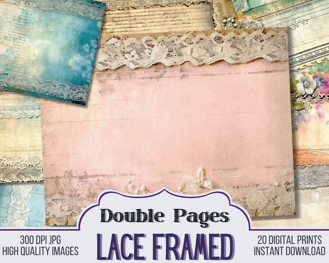 Lace Frame Vintage Junk Journal Papers, Journal Scrapbook Supply - 20 ...