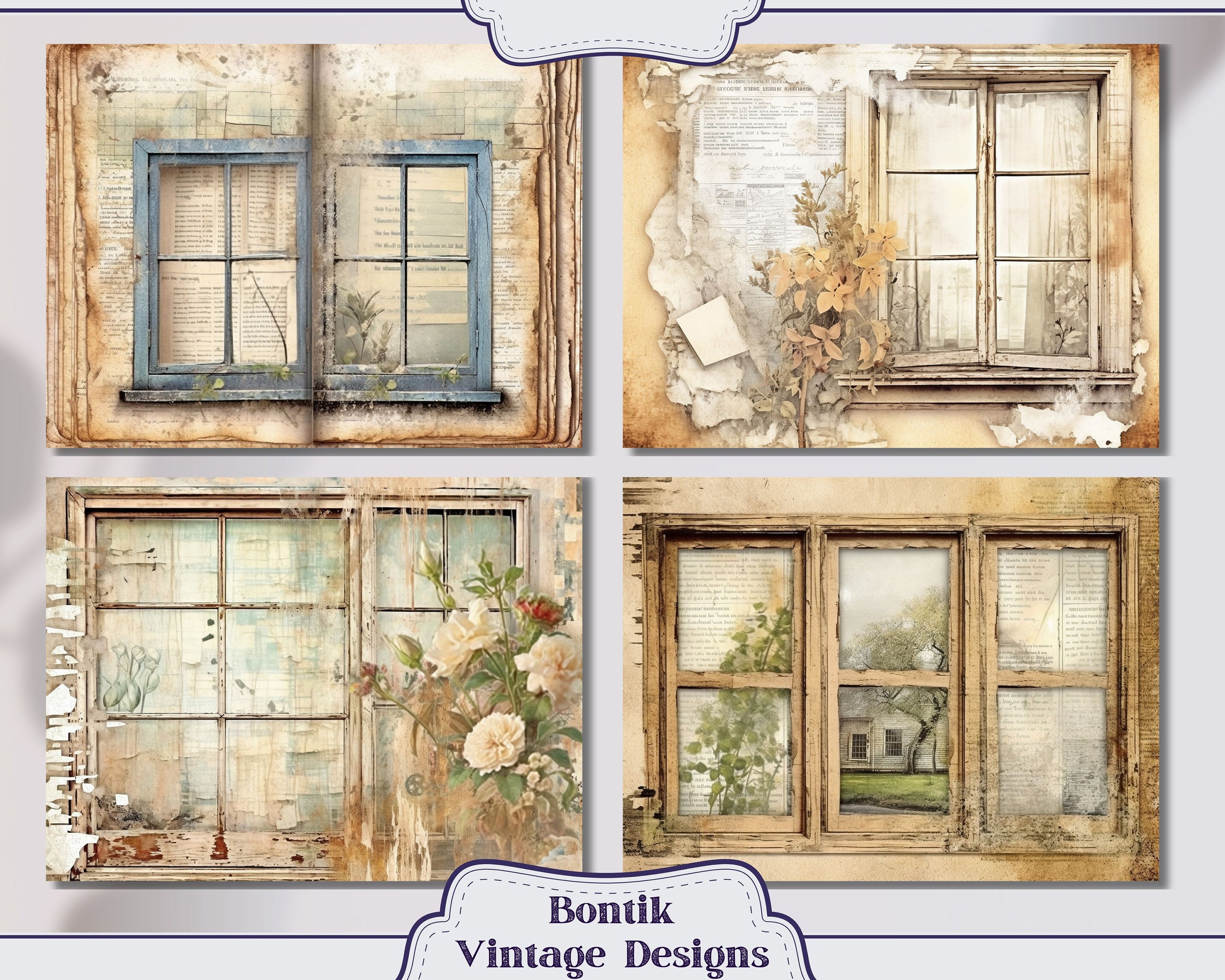 Farmhouse Window Vintage Junk Journal Papers, Journal Scrapbook Supply ...