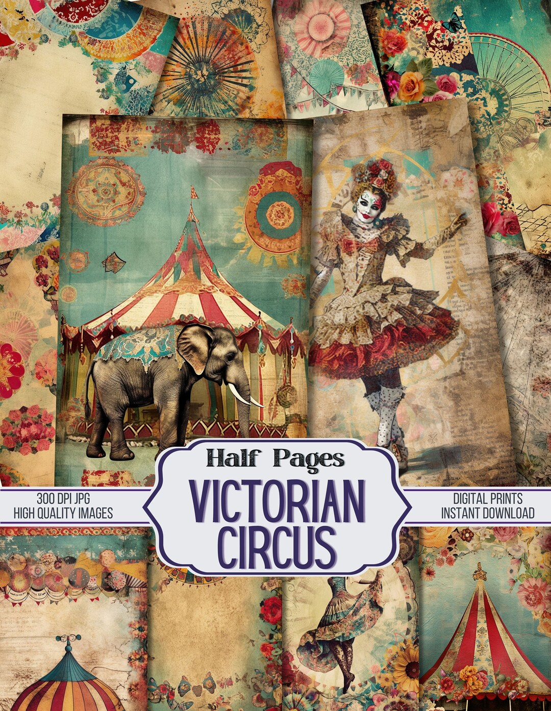 Victorian Circus Junk Journal Half Papers - 24 Vintage Printable ...