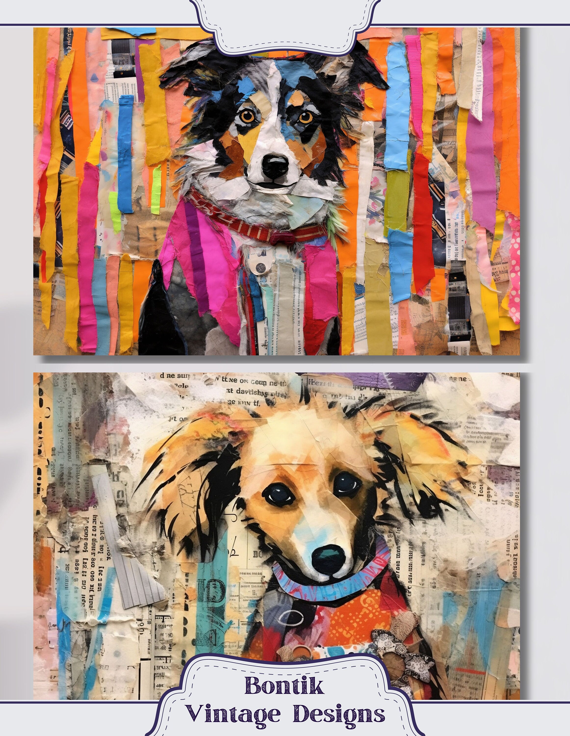 Dogs in Clothes on Ephemera Junk Journal Double Papers, 22 Decorative ...