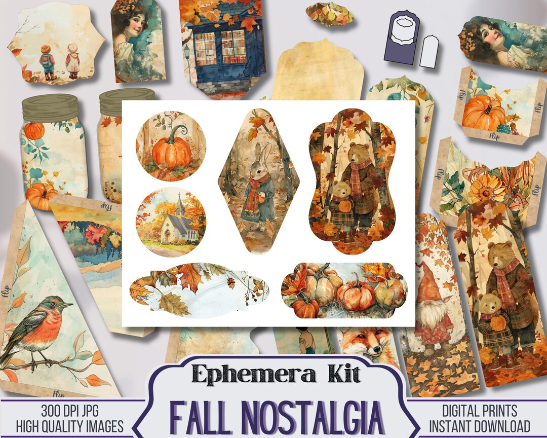 Fall Nostalgia Printable Ephemera Pack, Printable Autumn ATC, Pockets ...