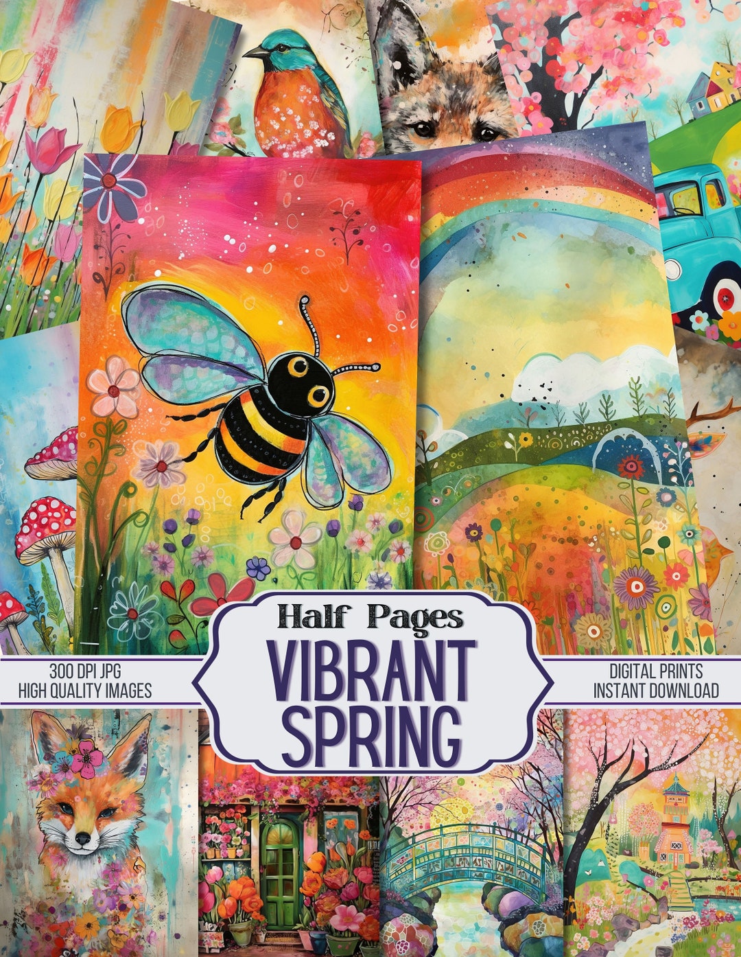 Vibrant Spring Junk Journal Half Papers - 34 Spring Printable ...