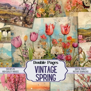 Vintage Spring Junk Journal Double Papers, 20 Spring Printable ...