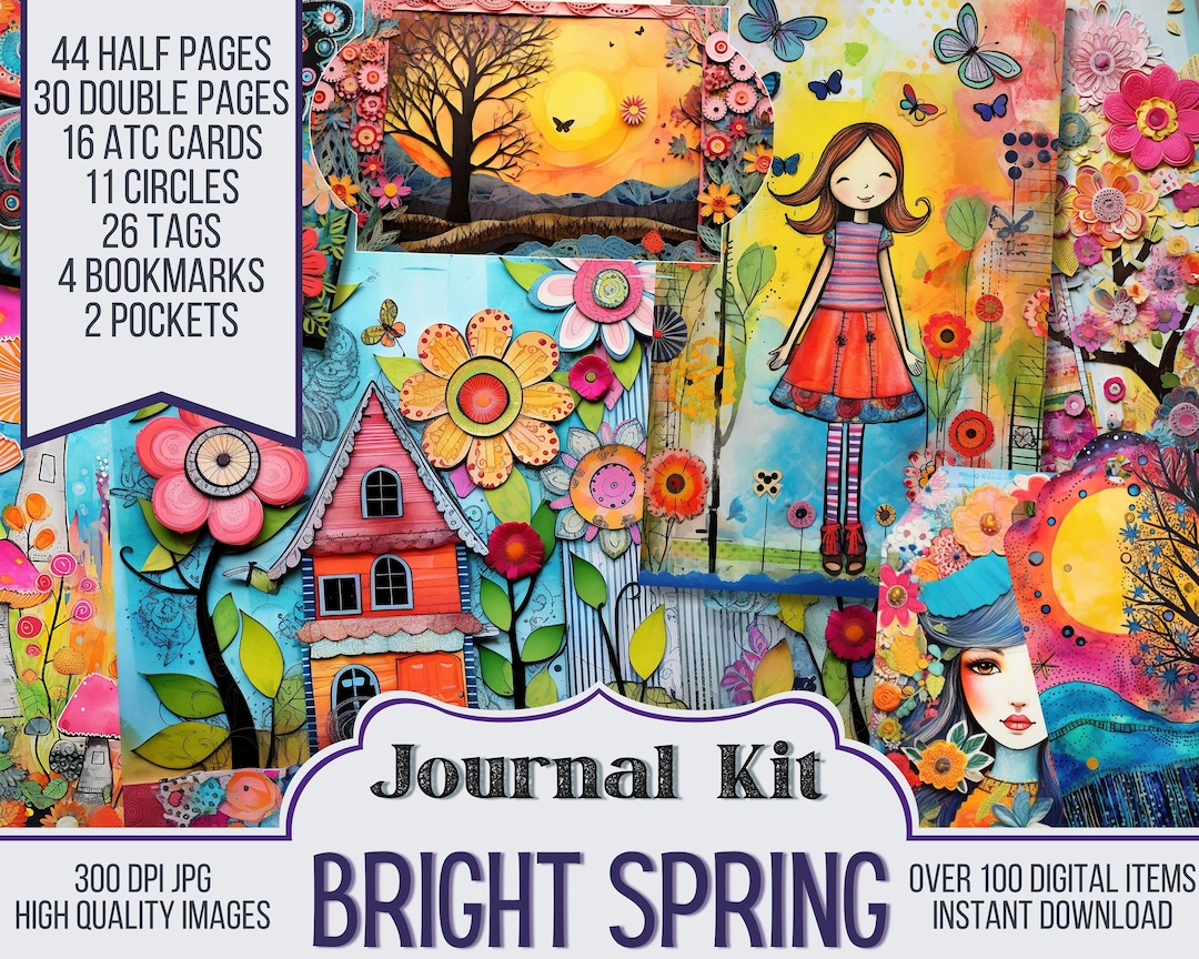 Bright Spring Junk Journal Kit Ephemera, ATC, Tags, Pocket, Scrapbook ...