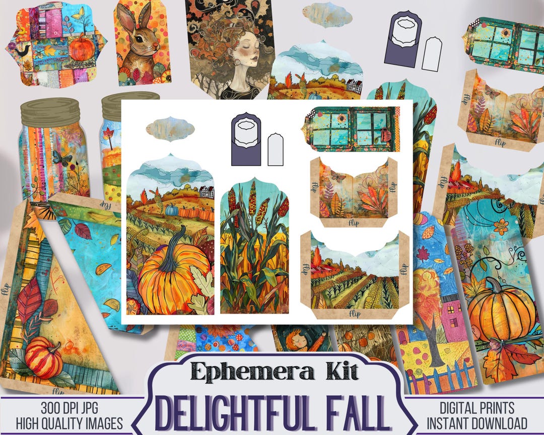 Autumn Printable Ephemera Pack Delightful Fall, Printable Fall ATC ...