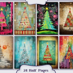Bright Christmas Trees Junk Journal Kit Ephemera, ATC, Tags, Pocket ...