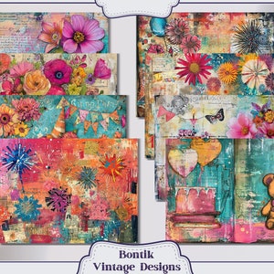 Vivid Birthday Memories Vintage Junk Journal Double Papers, Scrapbook ...