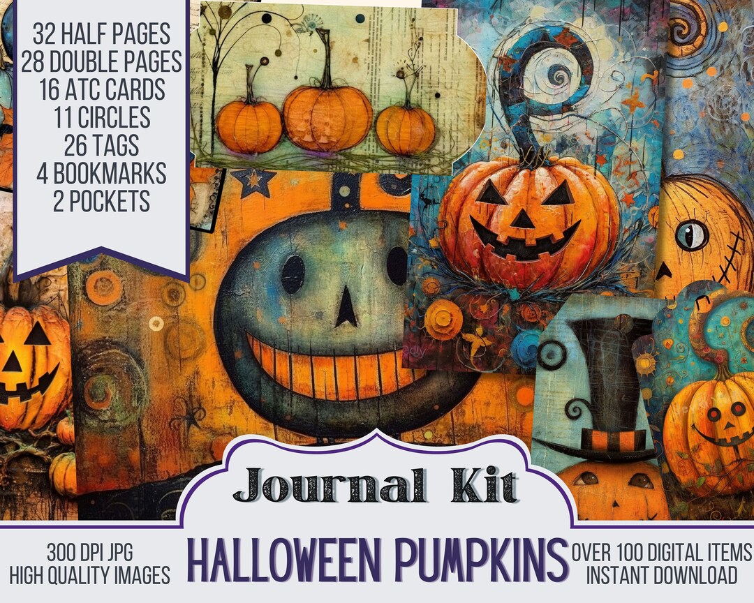 Quirky Halloween Pumpkin Junk Journal Kit Ephemera, ATC, Tags, Pocket ...