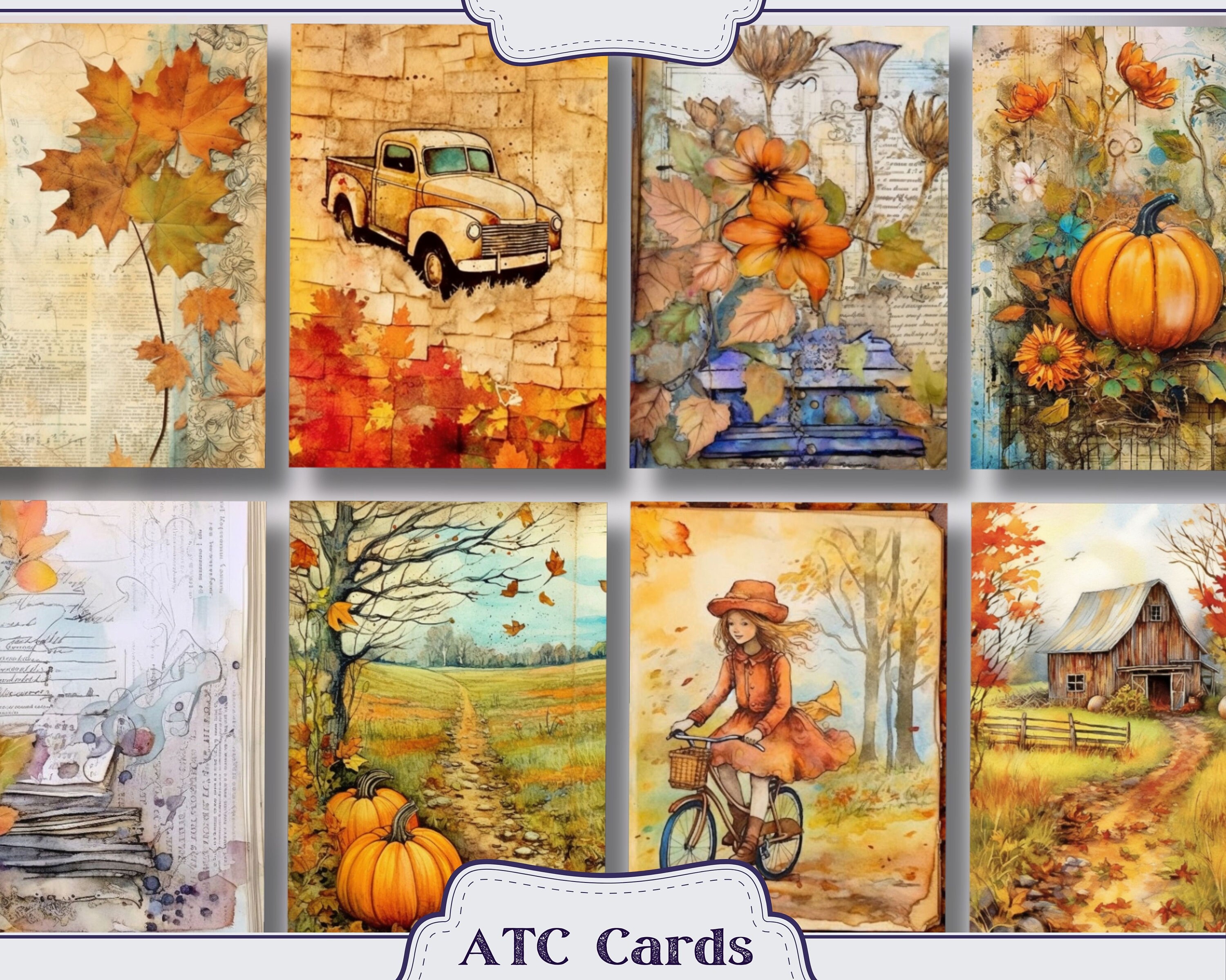 Autumn Printable Ephemera Pack Bright Fall, Printable Fall ATC, Pockets ...