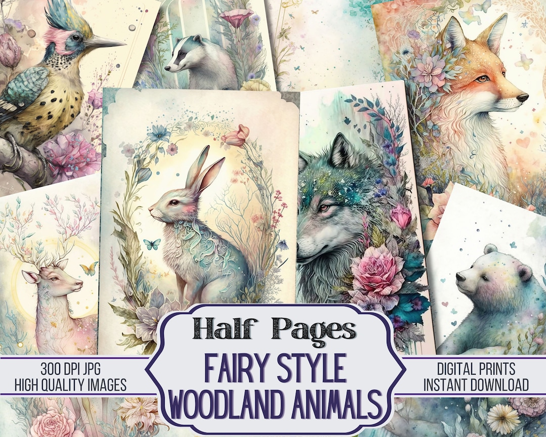 Fairy Style Woodland Animals Junk Journal Half Papers - 20 Printable ...