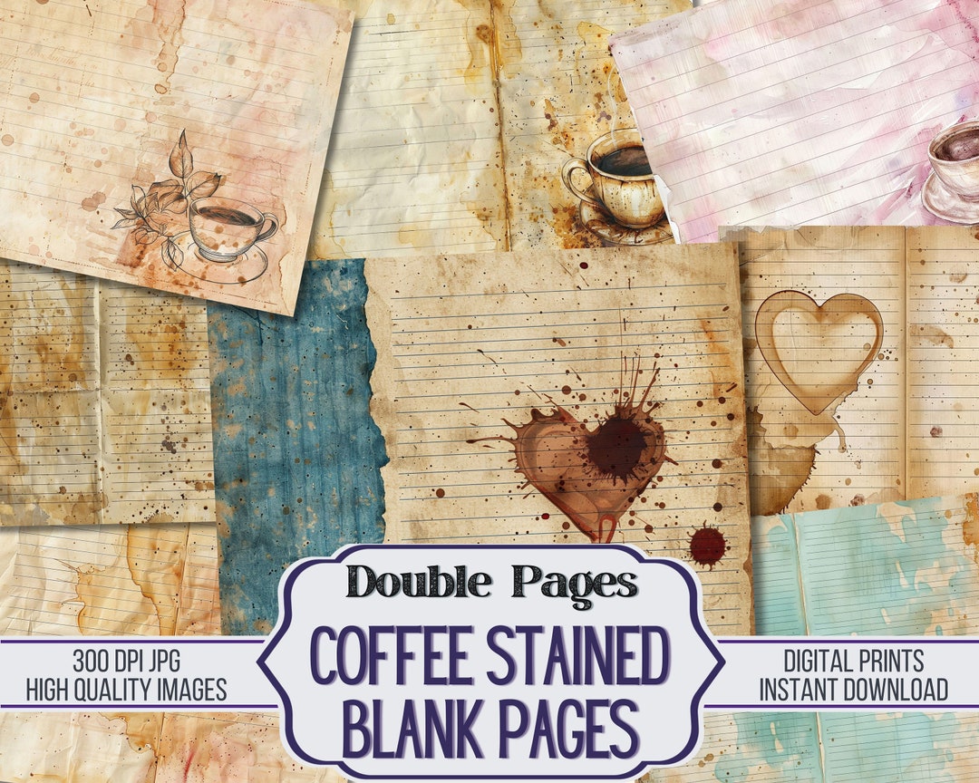 Blank Pages With Coffee Stains Junk Journal Double Papers, 26 ...