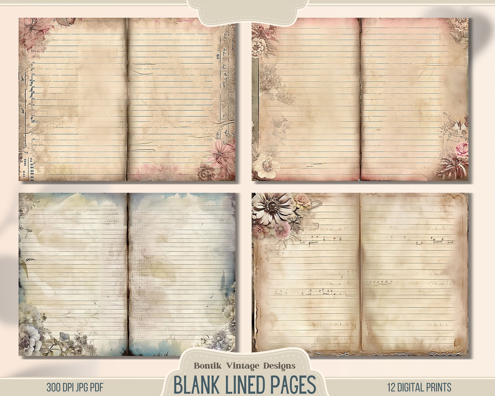 Blank Lined Vintage Junk Journal Papers Journal Scrapbook - Etsy