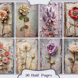 Textured Flowers Junk Journal Kit Ephemera, ATC, Tags, Pocket ...