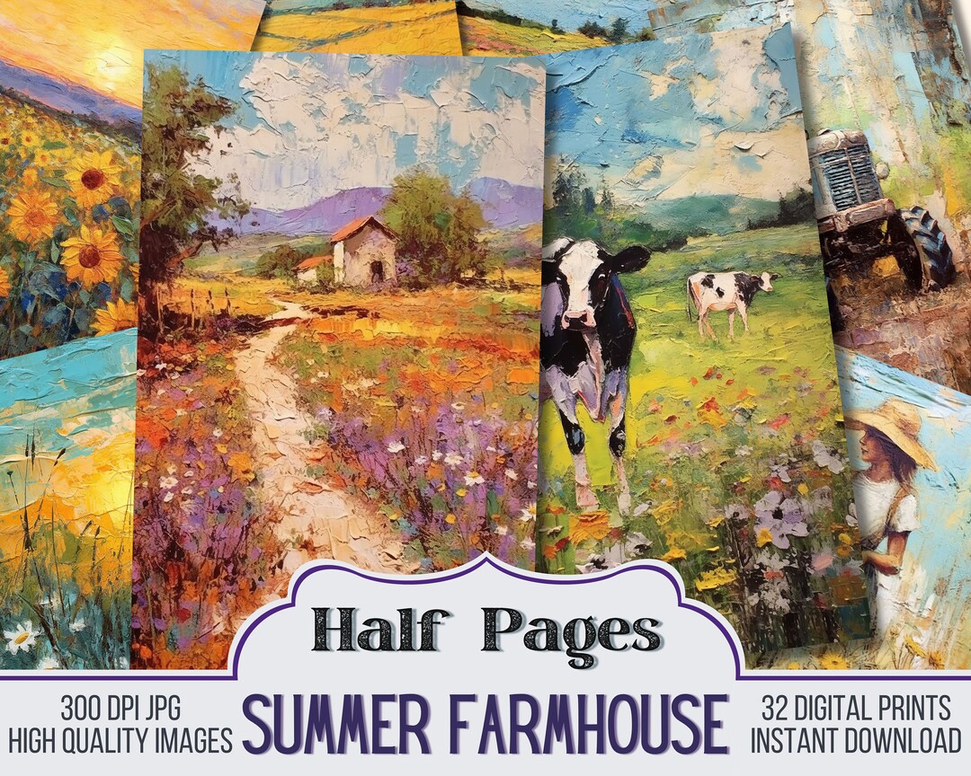 Summer Farmhouse Vintage Junk Journal Half Pages, Journal Scrapbook ...