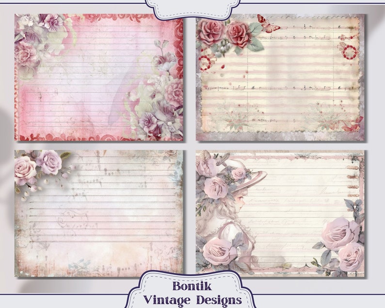 Roses Framed Lined Blank Vintage Junk Journal Papers, Journal Scrapbook ...