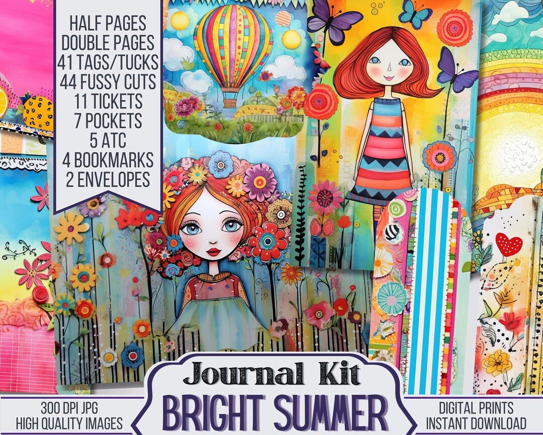 Bright Summer Junk Journal Kit Ephemera, ATC, Tags, Pocket, Scrapbook ...